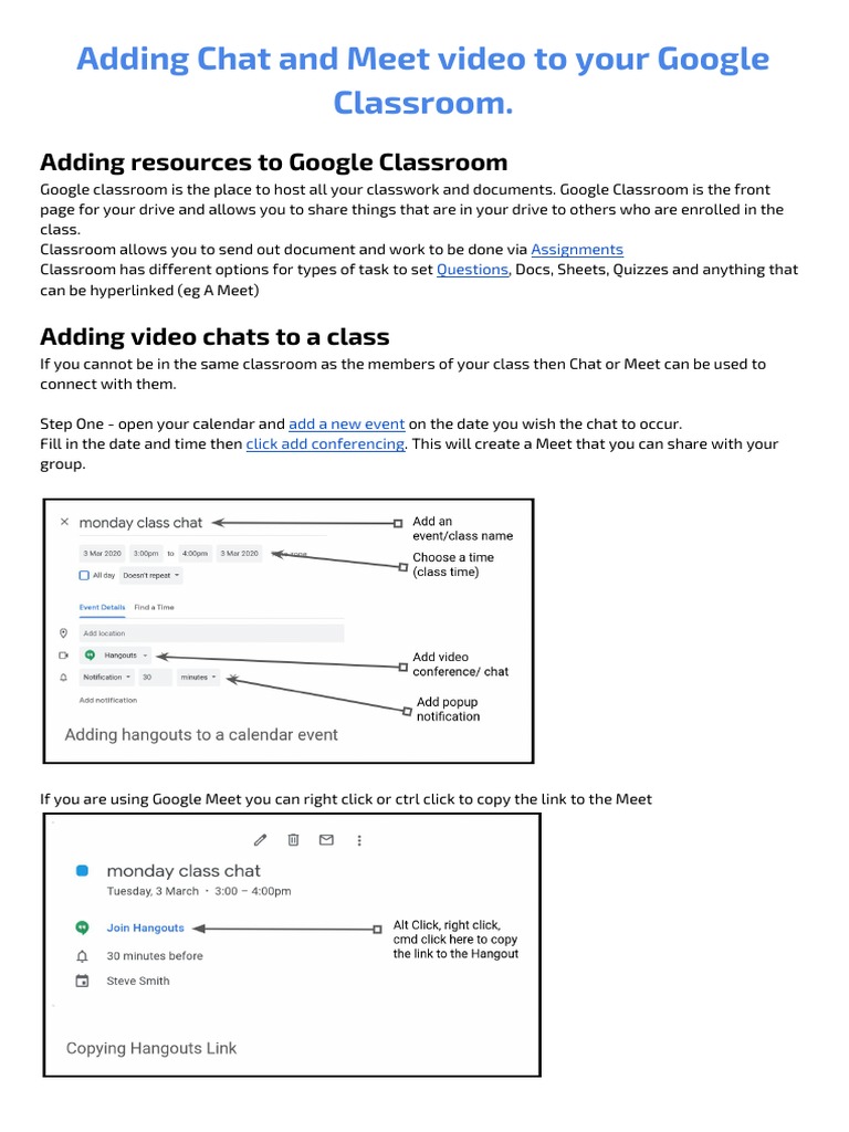 Adding Chat and Meet Video To Your Google Classroom | PDF | Multimedia ...