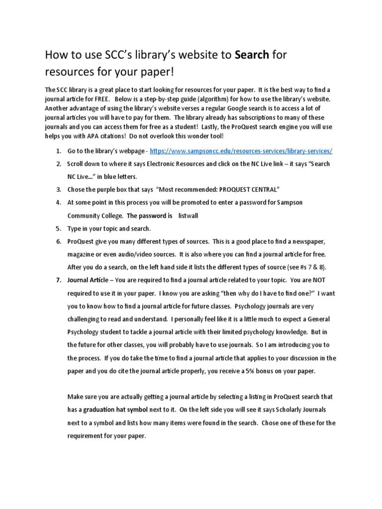 How To Use SCC's Library's Website To Search For Resources For Your Paper! | PDF | Citation ...
