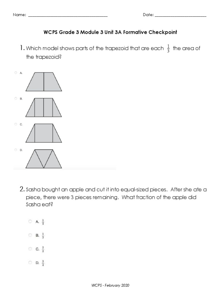 WCPS Grade 3 Module 3 Unit 3A Formative Checkpoint | PDF | Cognition ...
