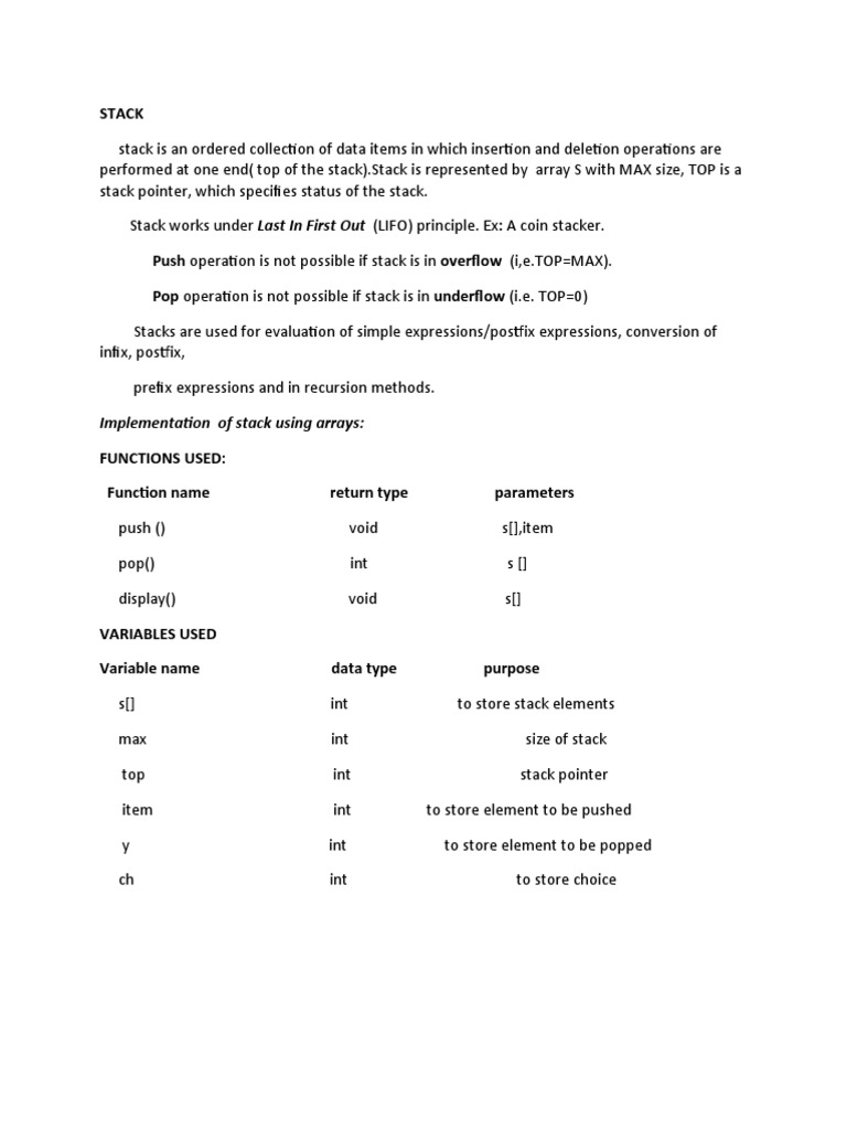 Implementation of Stack Using Arrays | PDF | Queue (Abstract Data Type) | Pointer (Computer ...