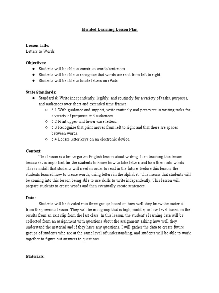 Blended Learning Lesson Plan | PDF | Lesson Plan | Learning