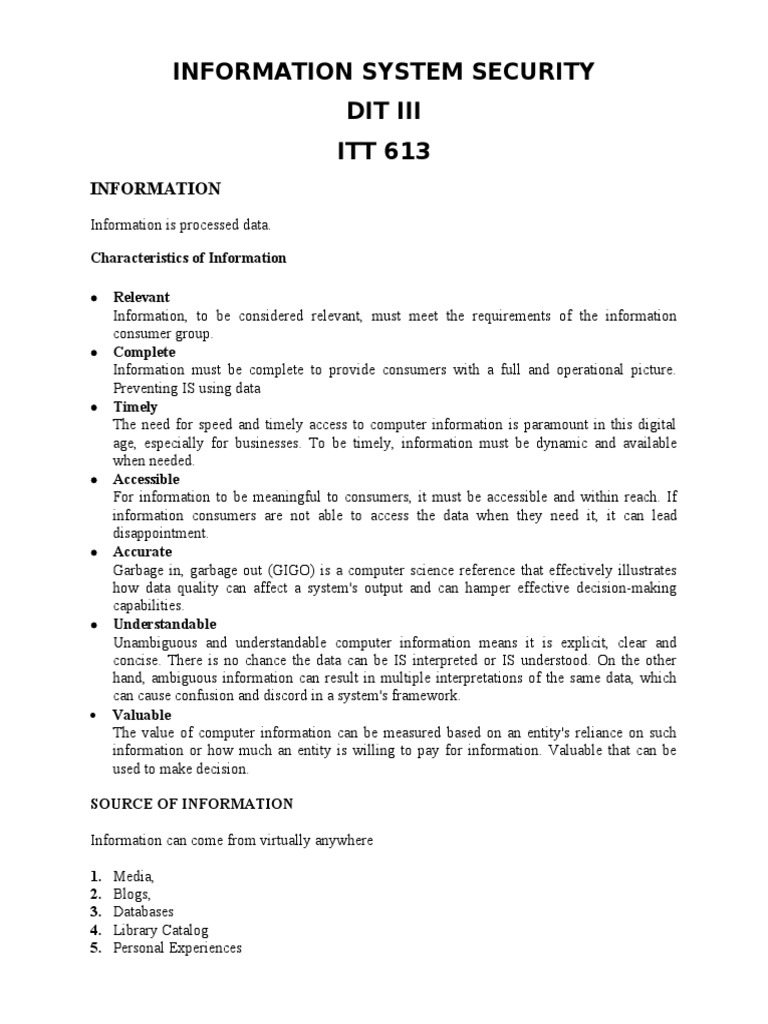 Information System Security Dit 3 VVVVV | PDF | Information Security ...