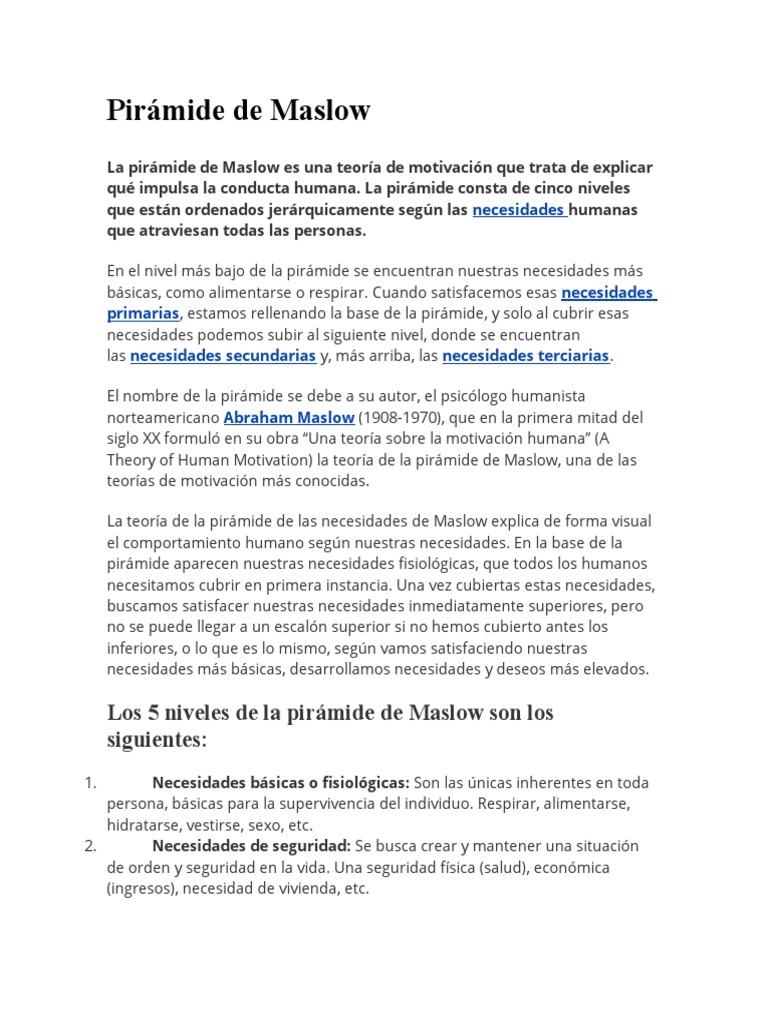 Pirámide de Maslow | Descargar gratis PDF | Acción (filosofía) | Ciencias del comportamiento