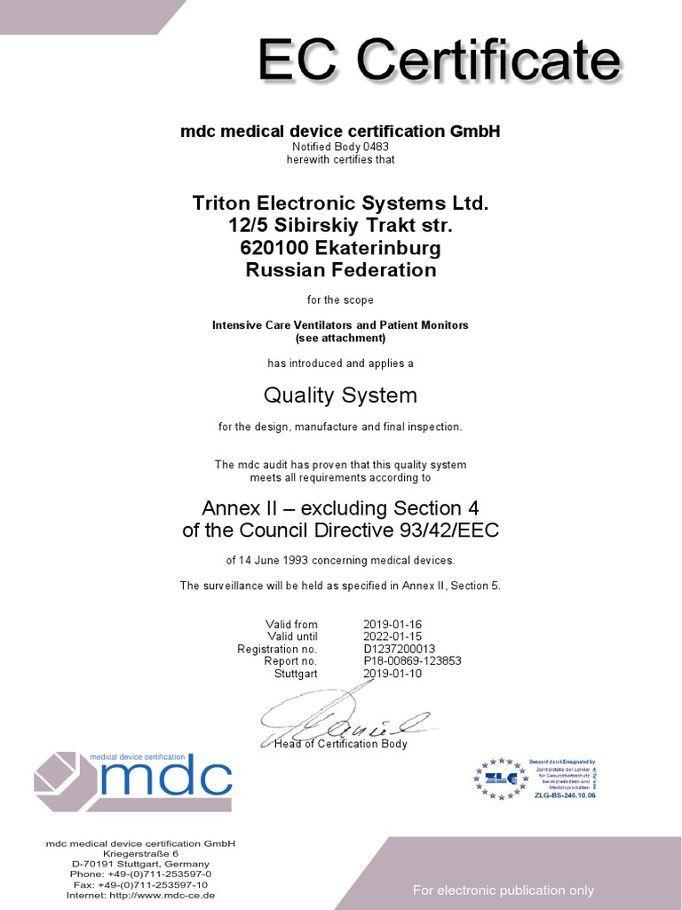 2019.01.16 - EC Certificate (Eng) - Until 15.01.2022 | PDF | Medical ...