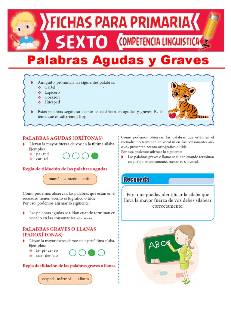 Palabras Agudas y Graves PDF | PDF | Estrés (lingüística) | Escritura ...
