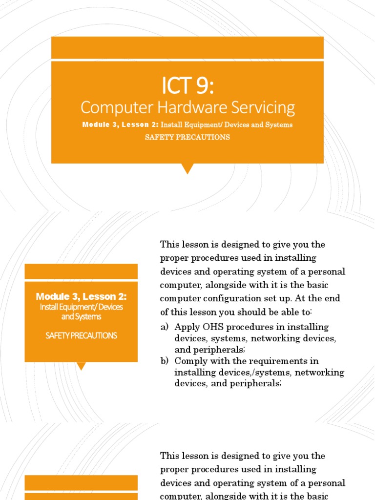 Computer Hardware Servicing: Module 3, Lesson 2: Install Equipment/ Devices and Systems | PDF ...