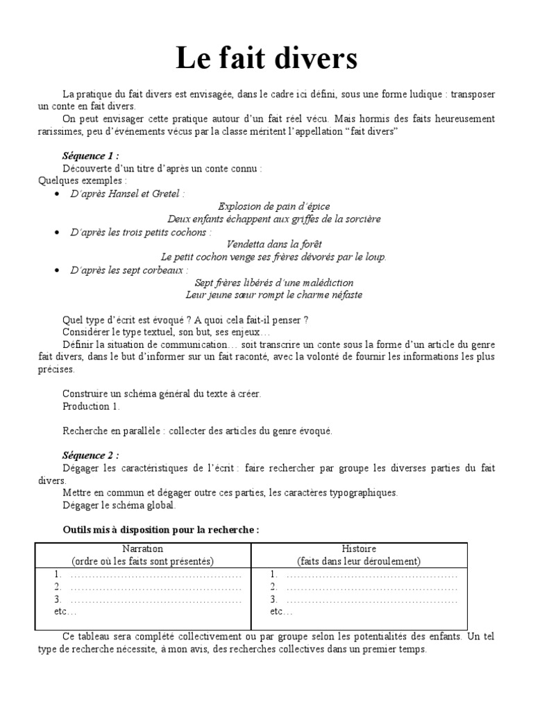 Écrire un fait divers ludique | PDF