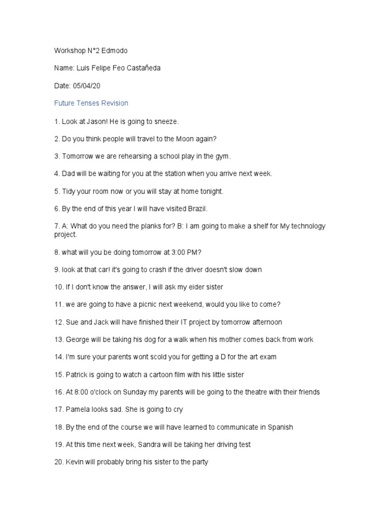 Workshop N°2 - Luis Felipe Feo Castañeda | PDF | Grammatical Tense | Verb