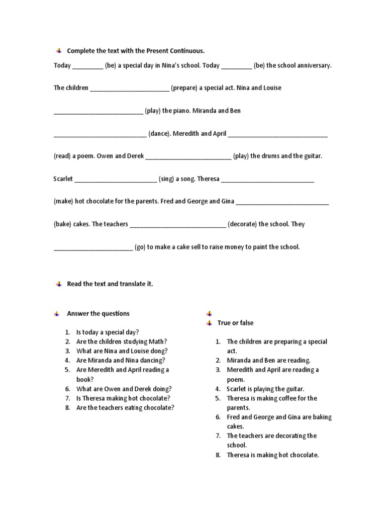 Present Continuous Reading Comprehension - 110320 | PDF