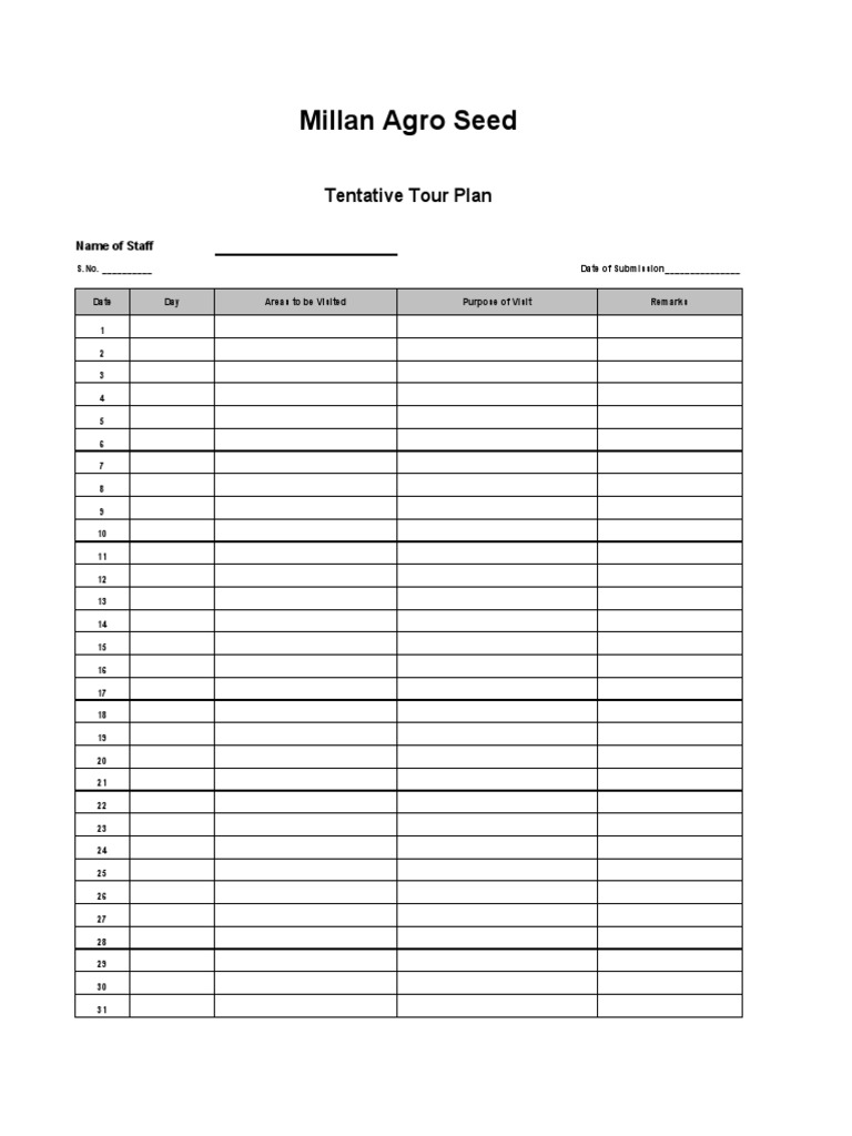 Millan Agro Seed: Tentative Tour Plan | PDF | Gases | Transport