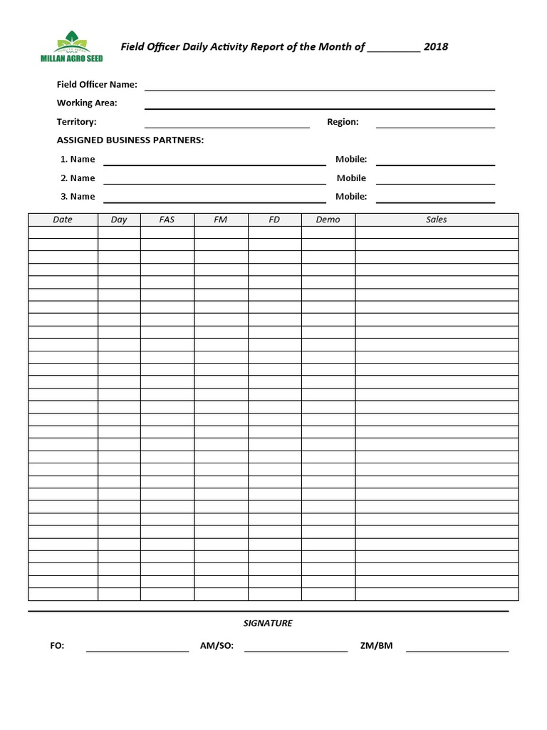 Field Officer Daily Activity Report (Template) | PDF