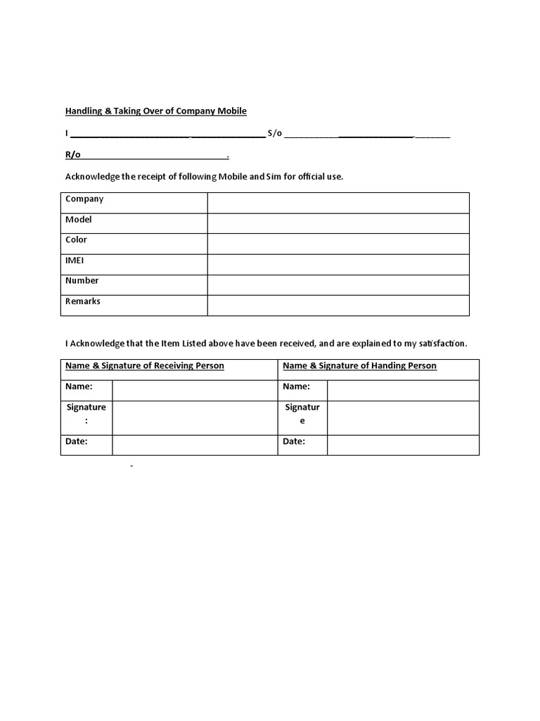 Mobile Device Handover Acknowledgment Form | PDF