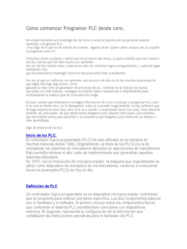 Como Comenzar Programar PLC Desde Cero | PDF | Controlador lógico ...