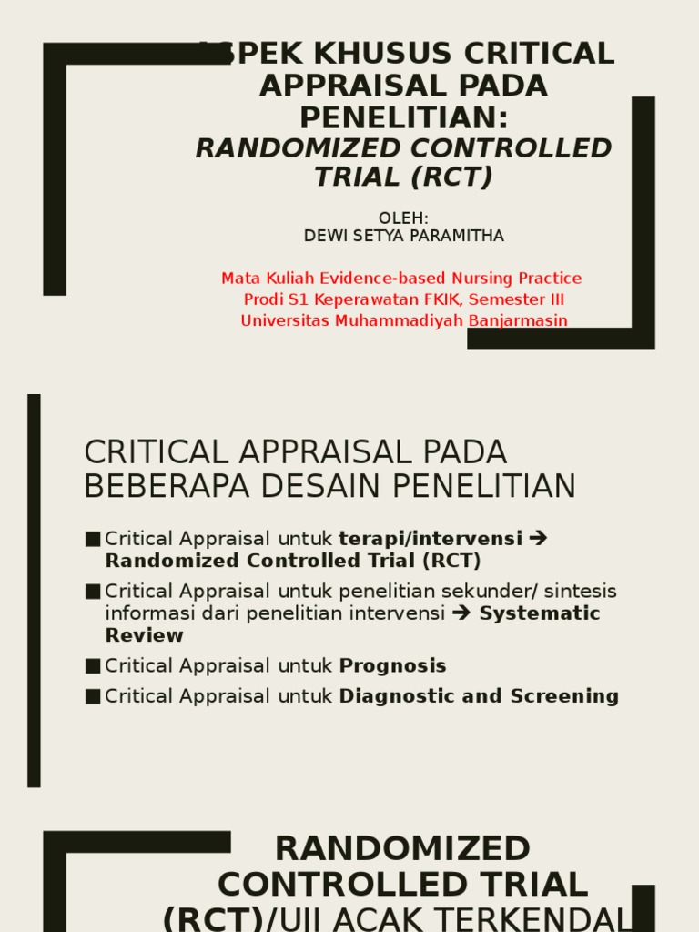CRITICAL APPRAISAL PADA PENELITIAN - Randomized Controlled Trial (RCT ...
