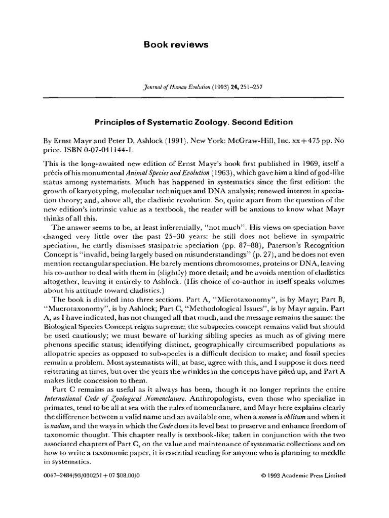 Principles of Systematic Zoology | PDF