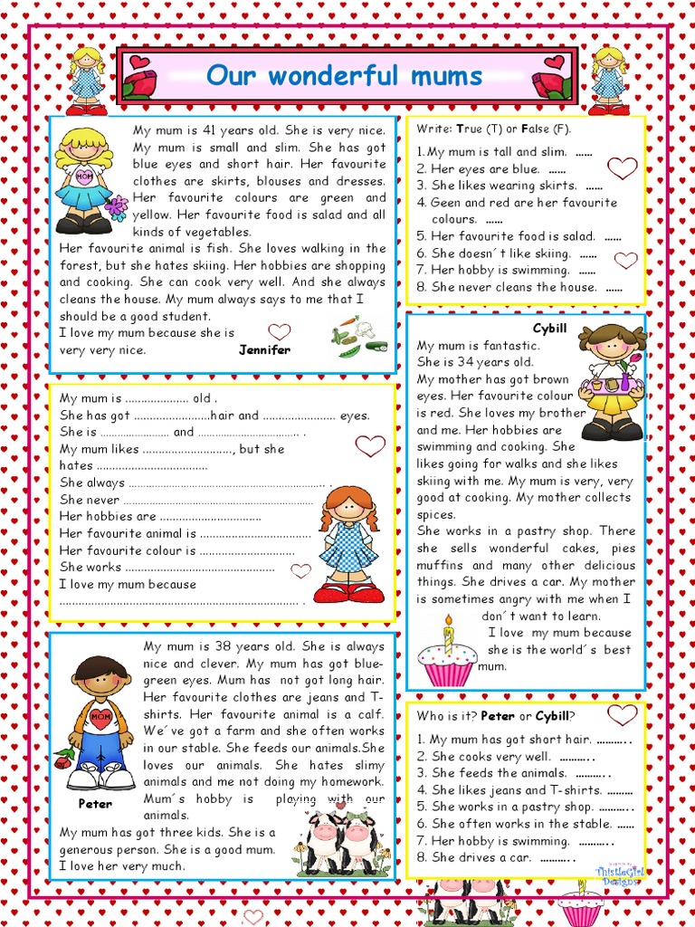 Our Wonderful Mums Key Included Reading Comprehension Exercises - 23820 ...