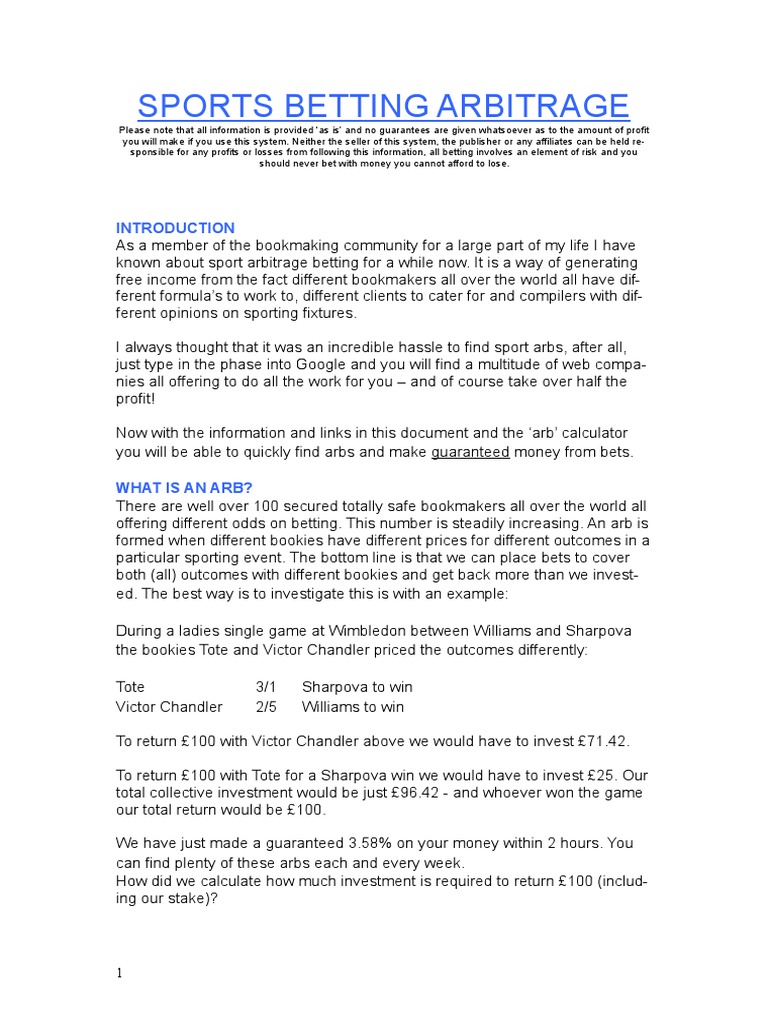 Sports Betting Arbitrage | PDF | Odds | Gambling