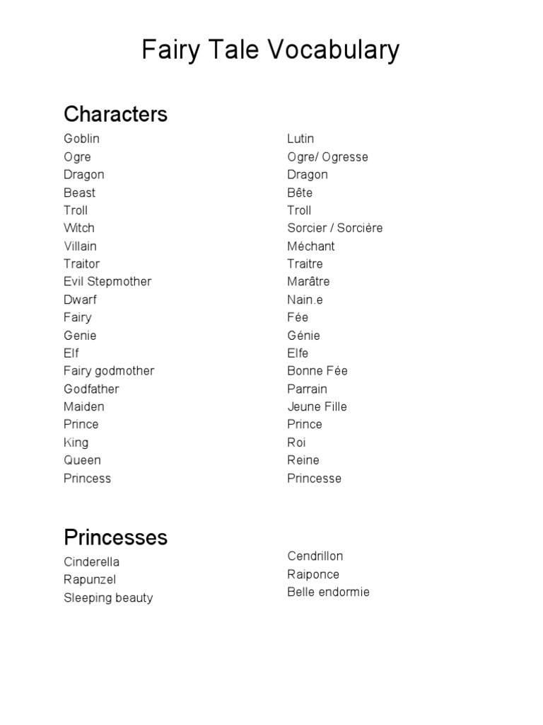 Fairy Tale Vocab | PDF
