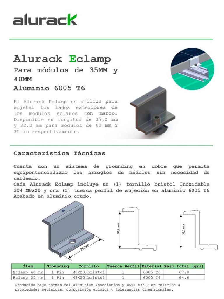 Ficha Técnica Alurack Eclamp PDF | PDF