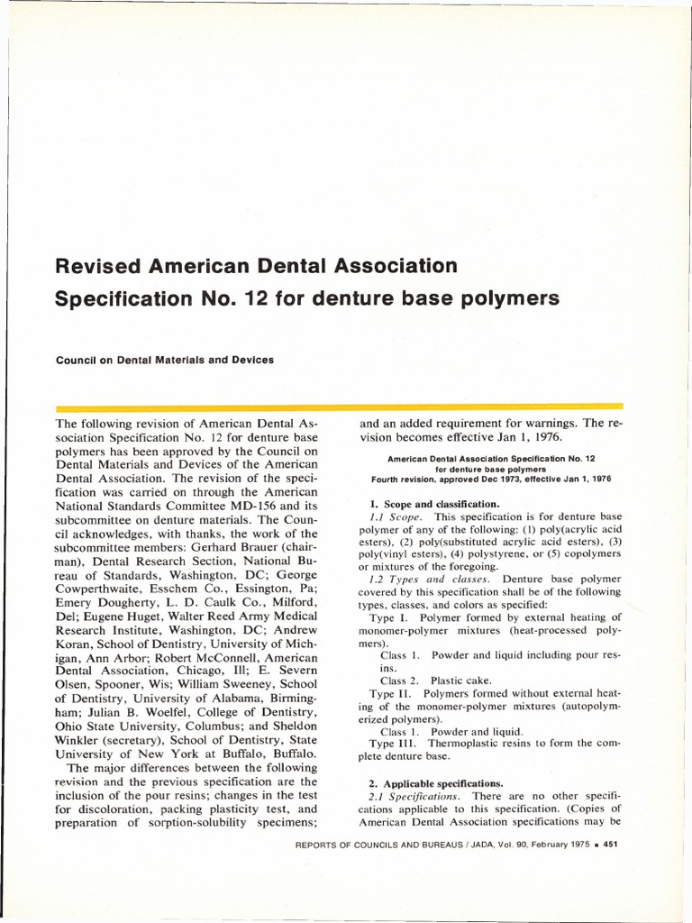 Revised American Dental Association Specification No. 12 For Denture Base Polymers | Download ...
