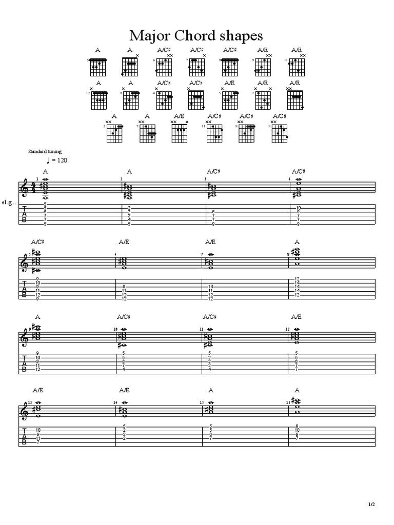 Major Chord Shapes | PDF | Chordophones | Musical Compositions