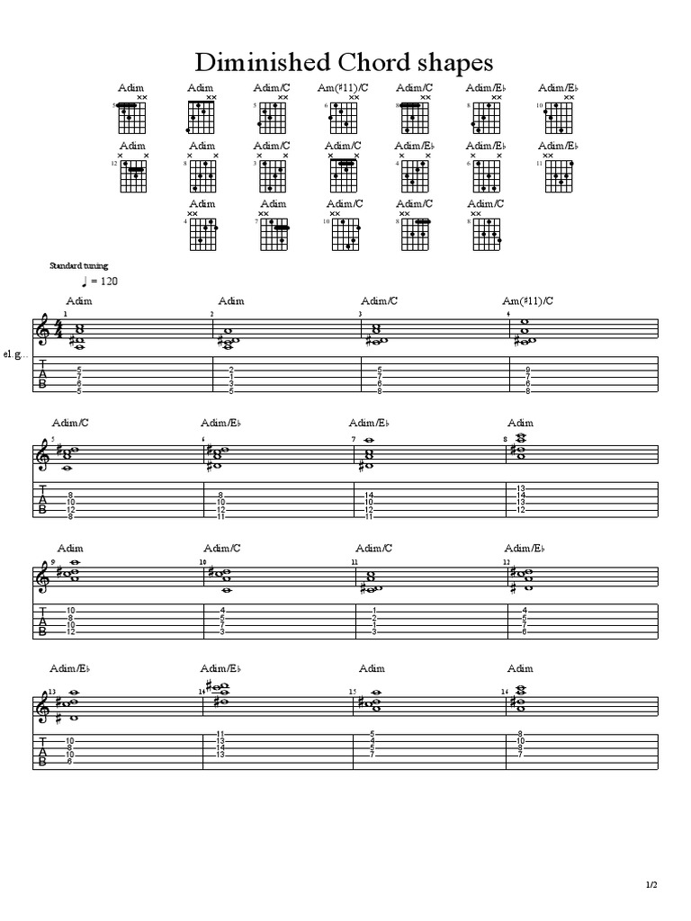 Diminished Chord Shapes | PDF | String Instruments | Harmony