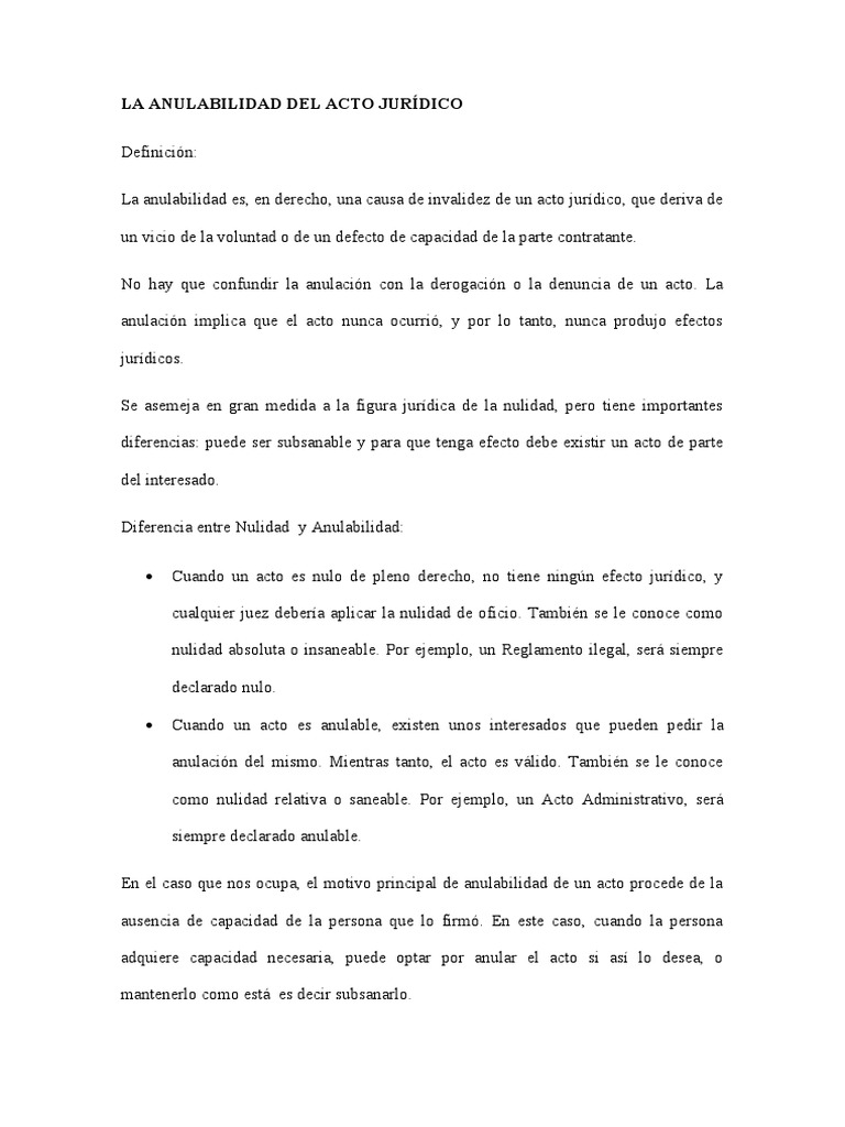 Anulabilidad y Confirmacion Del Acto Juridico | PDF | Intención (Derecho Penal) | Nulo (ley)