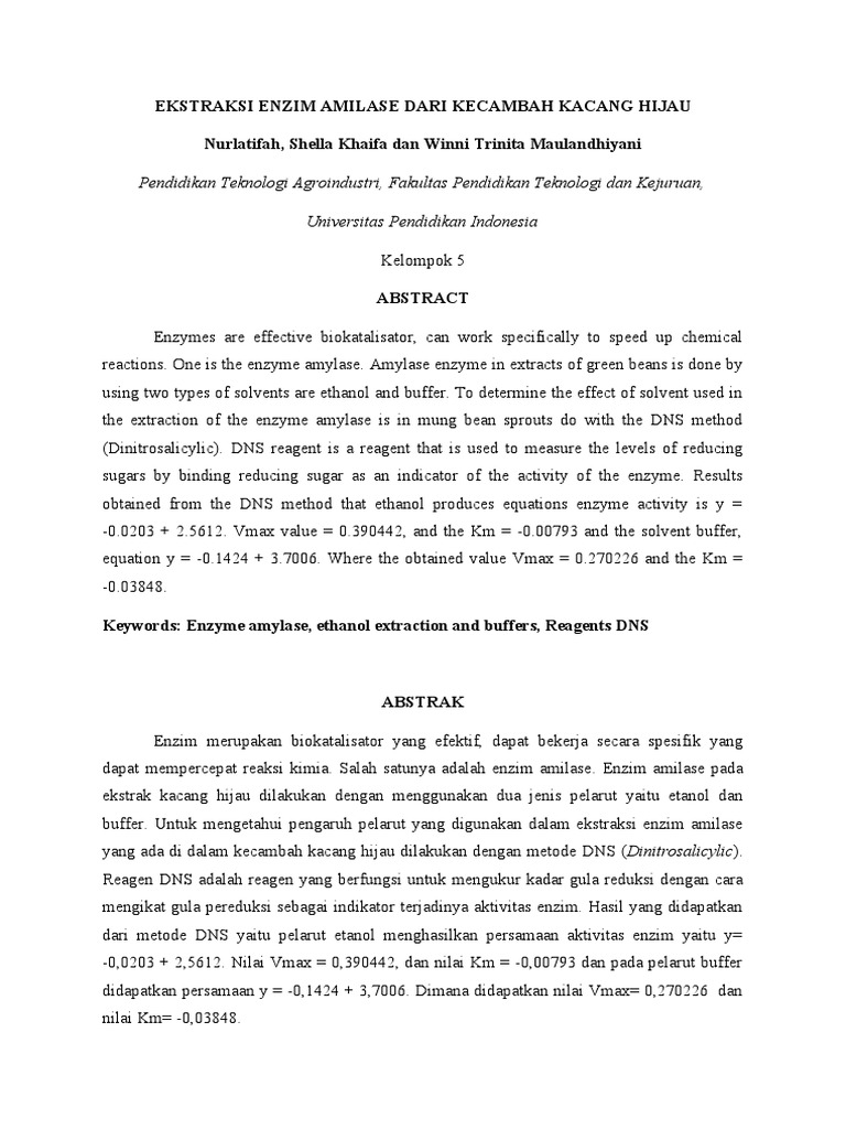 Laprak Ekstraksi Enzim Amilase Dari Kecambah Kacang Hijau | PDF