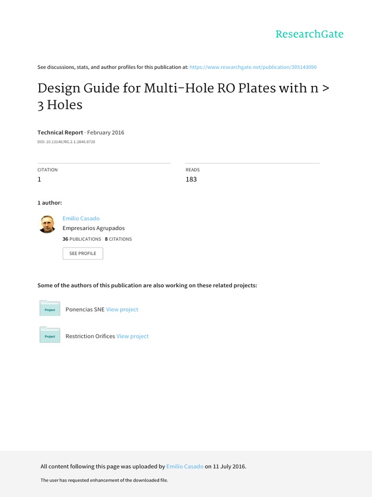 Design Guide For Multi-Hole RO Plates With N 3 Holes: February 2016 ...