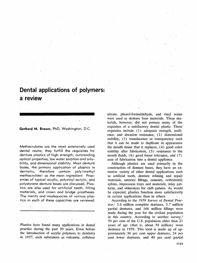 Dental Applications of Polymers | PDF | Poly(Methyl Methacrylate) | Dentures