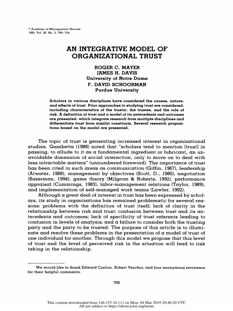 Integrative Model of Organizational Trust | PDF | Integrity | Mentorship