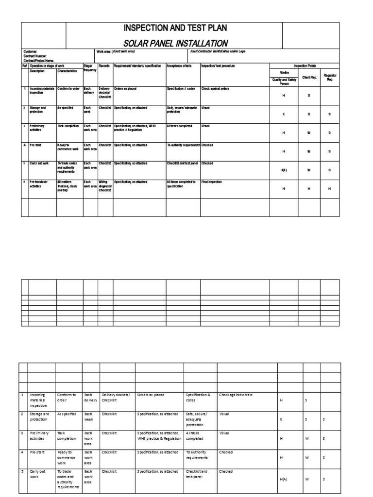 Solar Panel Installation: Inspection and Test Plan | PDF ...