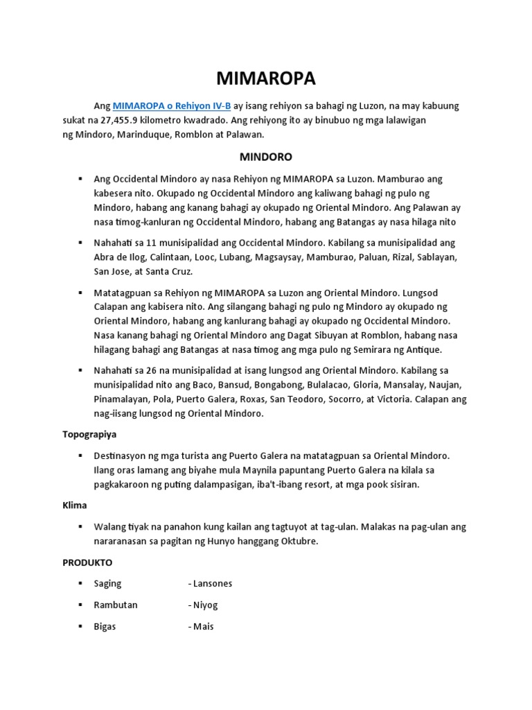 Handouts Mimaropa | PDF