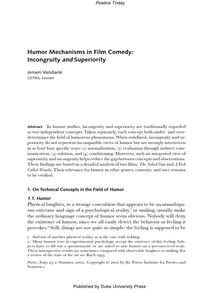 Humor Mechanisms in Film Comedy: Incongruity and Superiority | PDF ...