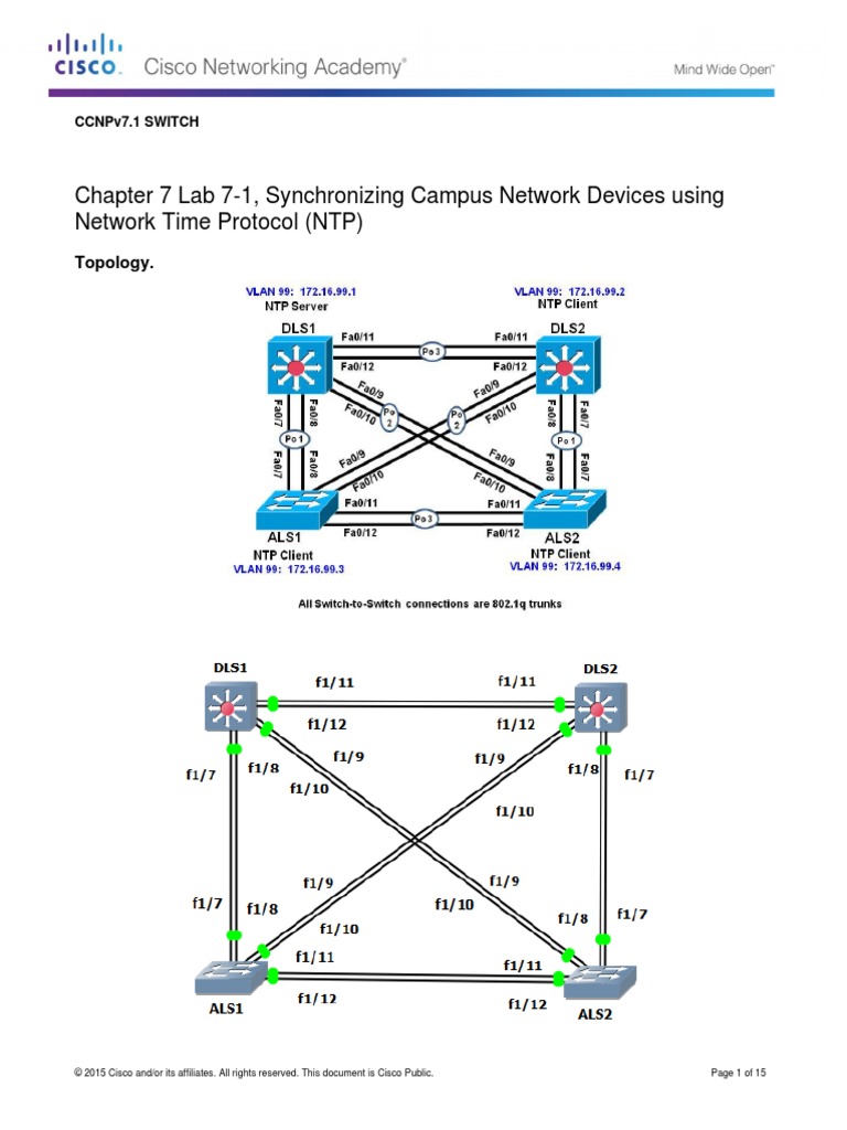 Chapter 7 Lab 7-1, Synchronizing Campus Network Devices Using Network ...