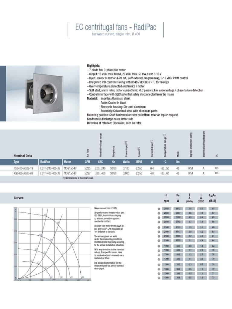 Ec Centrifugal Fans - Radipac: Backward Curved, Single Inlet | PDF ...