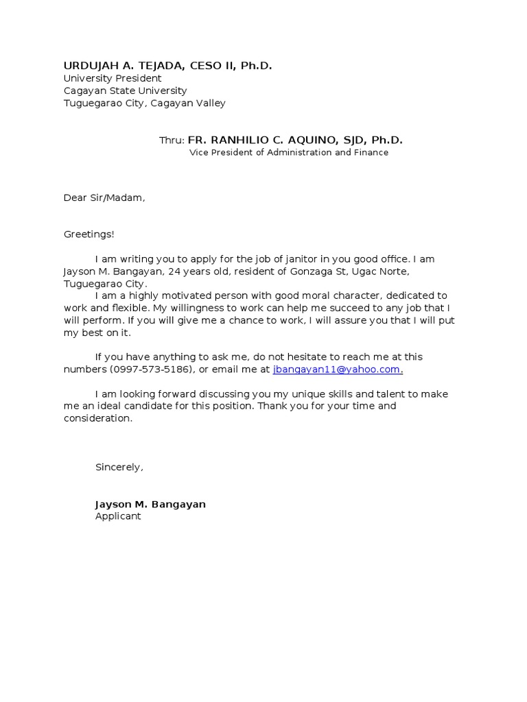 Application Letter of Janitor | PDF