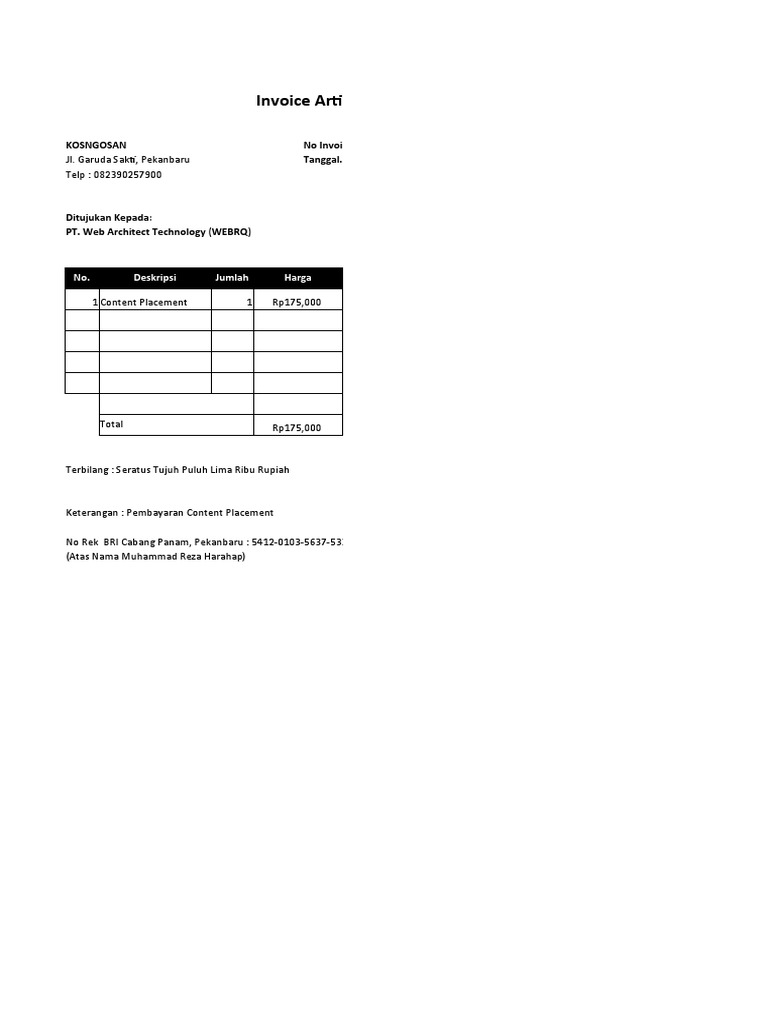 Contoh Invoice Content Placement | PDF