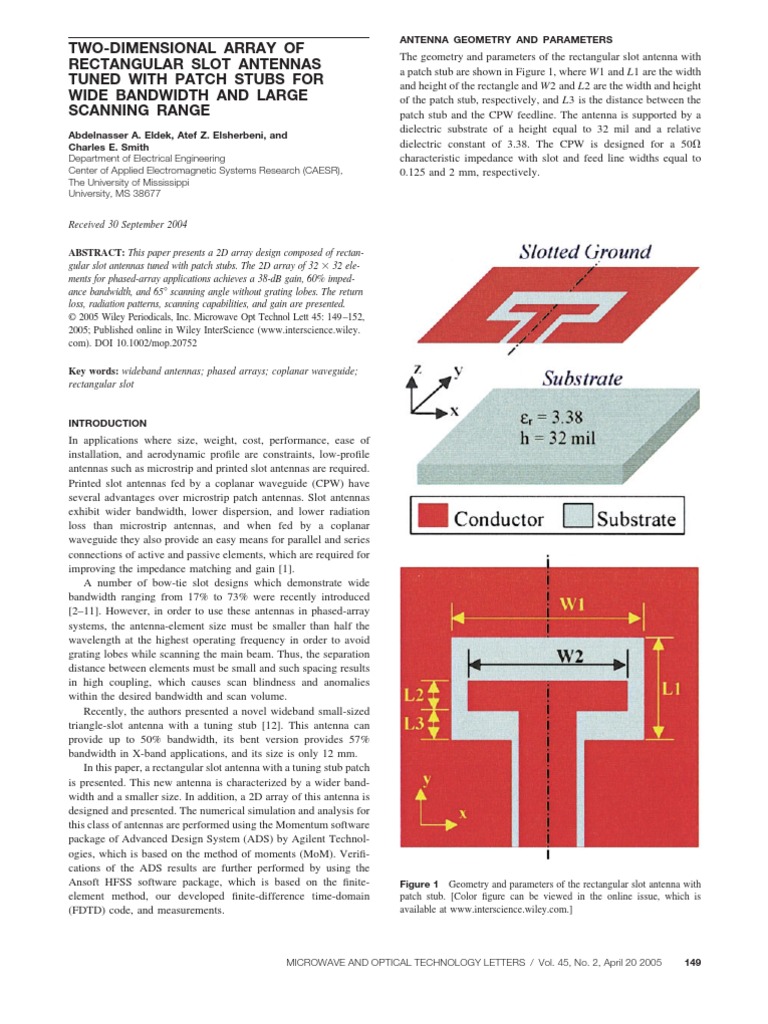 Two-Dimensional Array of Rectangular Slot Antennas Tuned With Patch ...