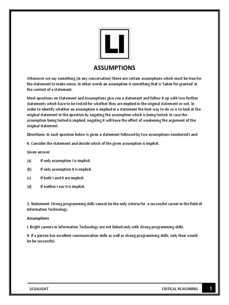 Assumptions Exercise | Download Free PDF | Question | Test (Assessment)