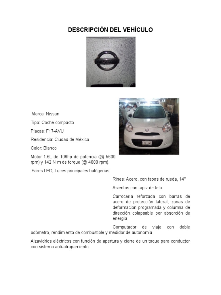 Descripción detallada del vehículo Nissan | PDF | Transporte privado ...