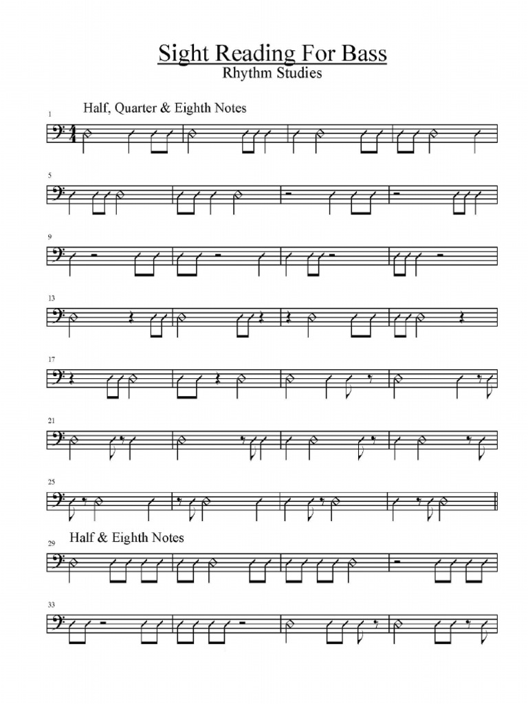 Bass Sight Reading Rhythm Exercises | PDF | Teaching Methods ...