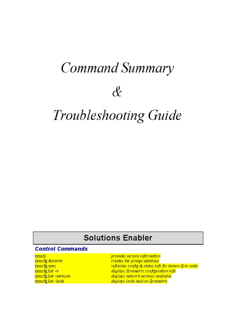 Command Summary & Troubleshooting Guide: Solutions Enabler | PDF | Databases | Backup