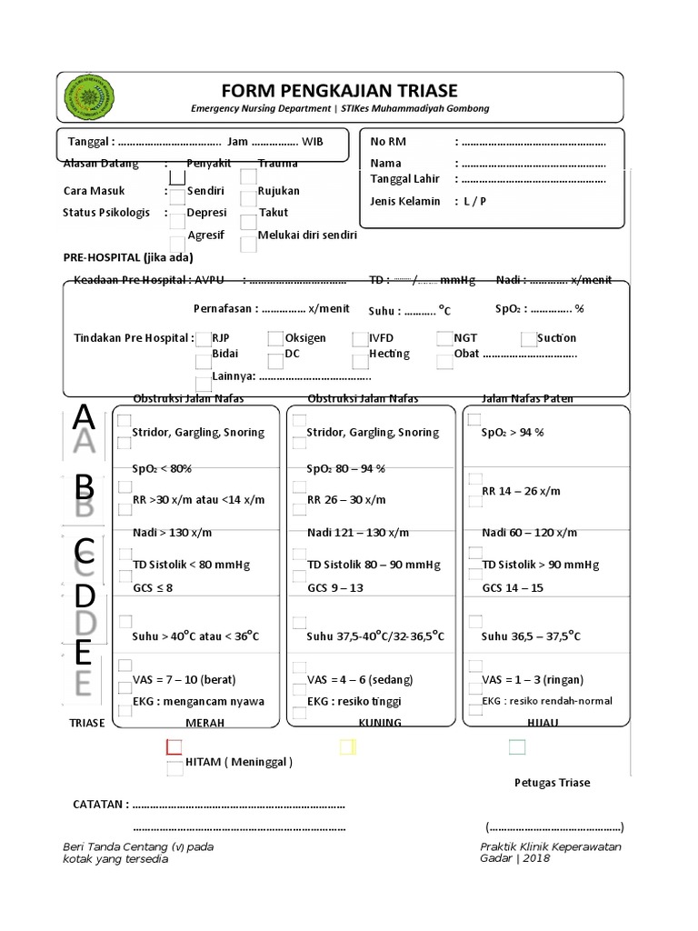 Form Pengkajian Triase 2018 | PDF