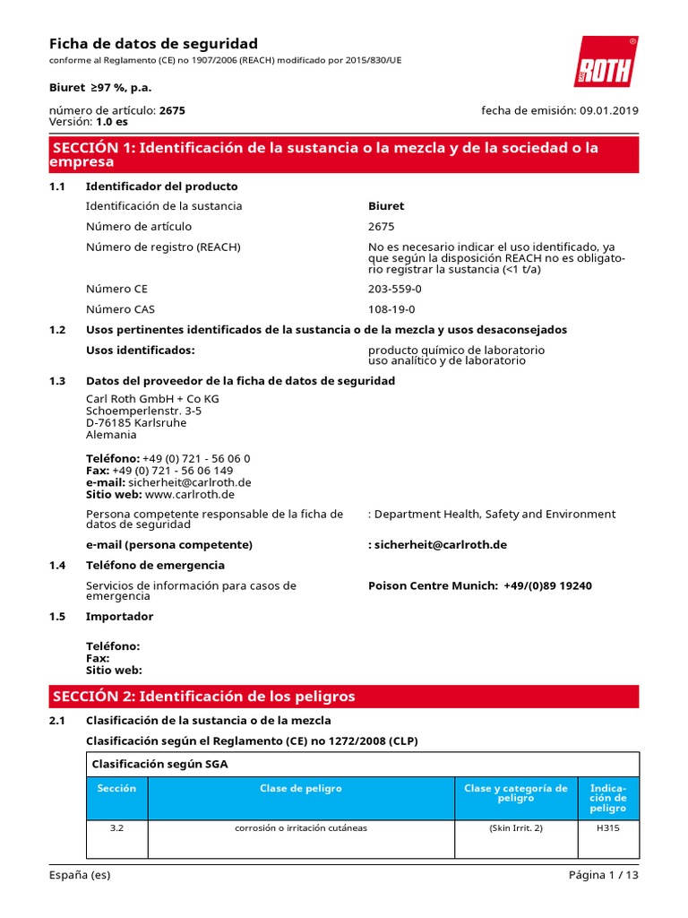 264.ficha Tecnica Reactivo de Biuret | PDF | Toxicidad | Residuos