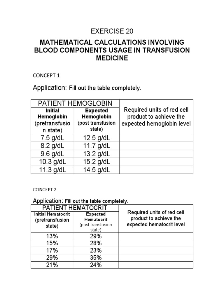 Mathematical Calculations Involving Blood Components Usage in ...