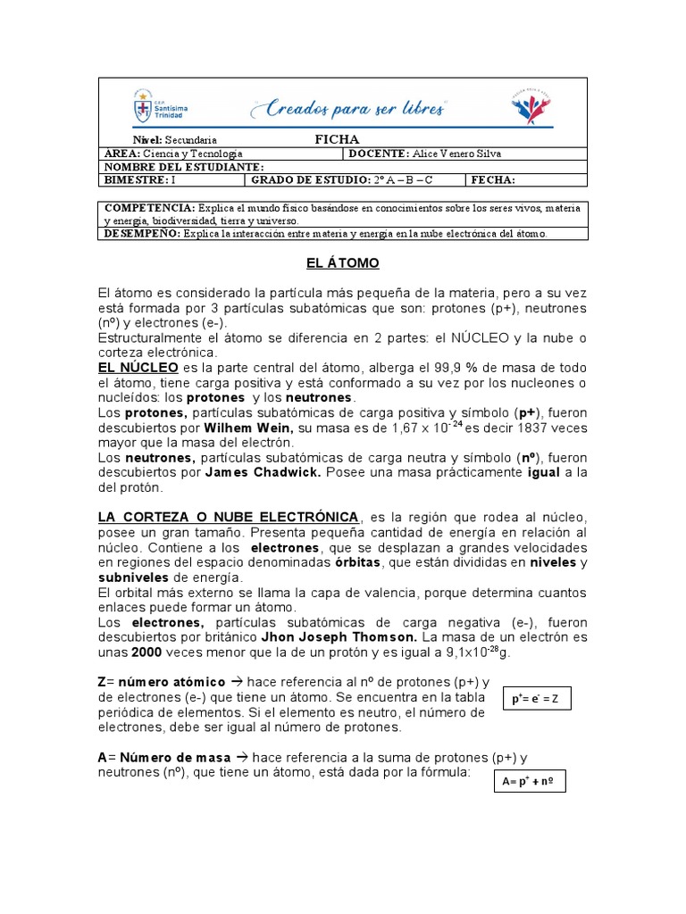 Hoja De Trabajo Sobre Materia Y átomos