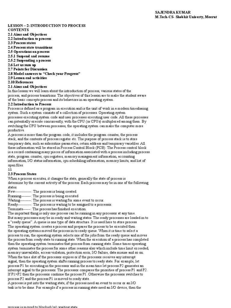 Opertaing System Lecture Note | PDF | Process (Computing) | Kernel (Operating System)