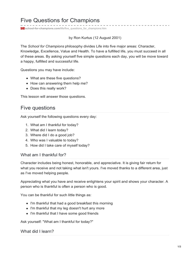 Five Questions For Champions | PDF