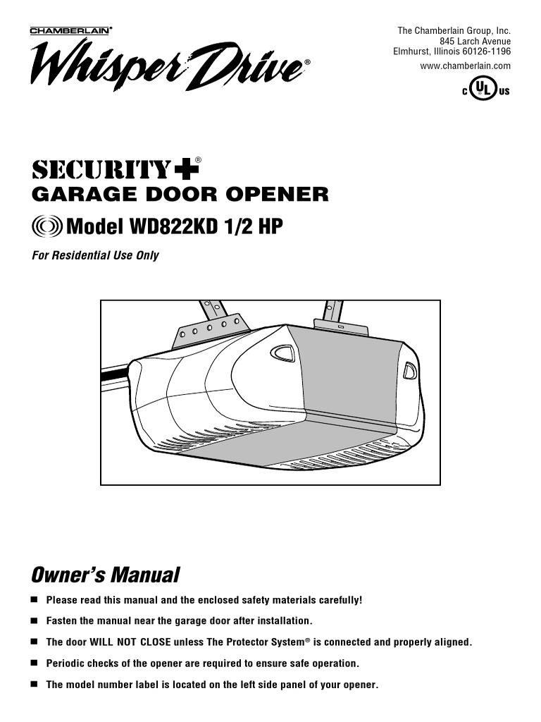 Garage Door Opener Model WD822KD 1/2 HP: Owner's Manual | PDF | Door ...